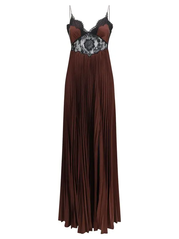 SELF-PORTRAIT Maxi Dress With Lace Inserts - Brown