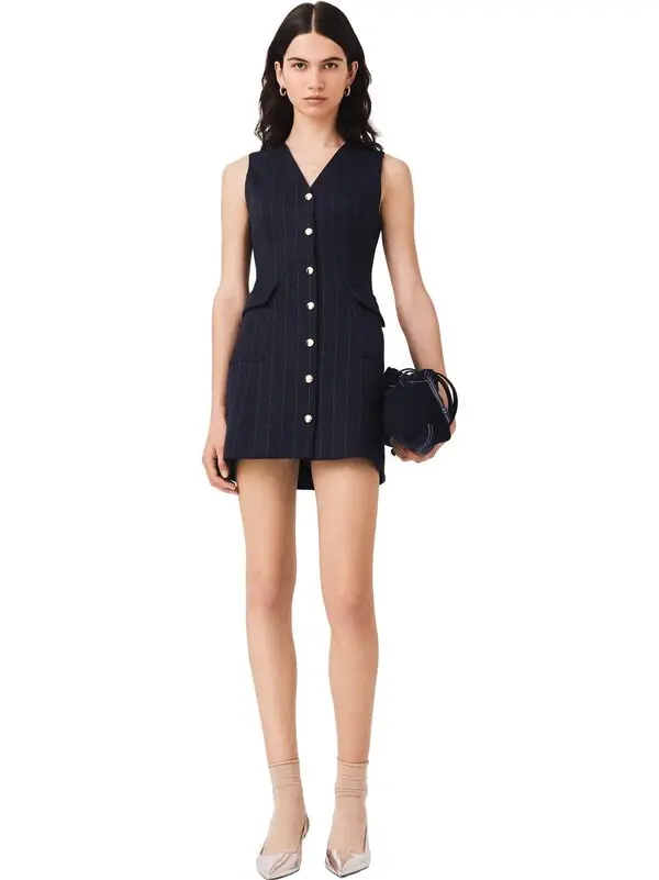 Maje Sleeveless Tailored Lurex Dress - Navy