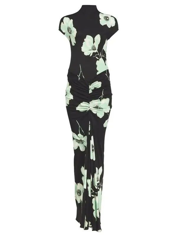 Alaïa Draped Printed Jersey Maxi Dress - Multicolor