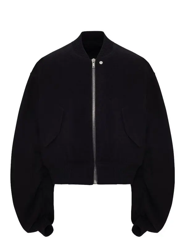 Rick Owens Cropped Bomber Jacket With Voluminous Sleeves In Wool - Black