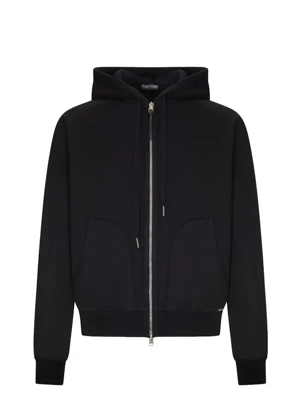 TOM FORD Cotton Jersey Zip-up Hoodie With Drawstring - Black