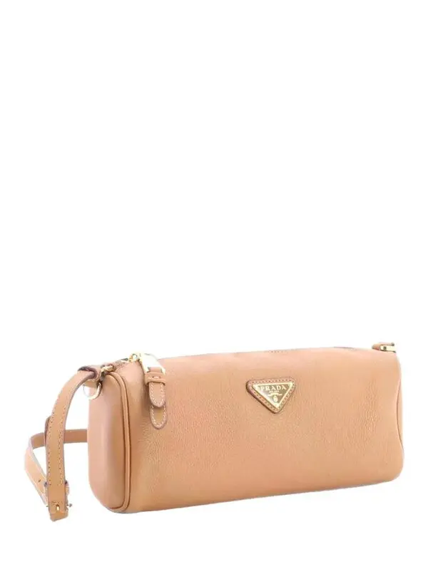 Prada Zip Buckle Pouch Leather Shoulder Bag - Brown