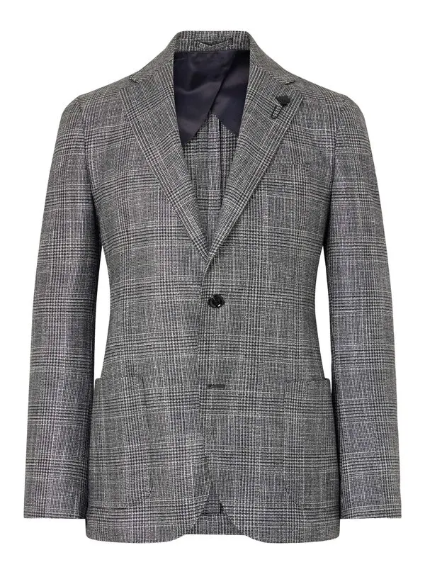LARDINI Prince Of Wales Checked Wool, Silk And Cashmere-blend Blazer - Gray