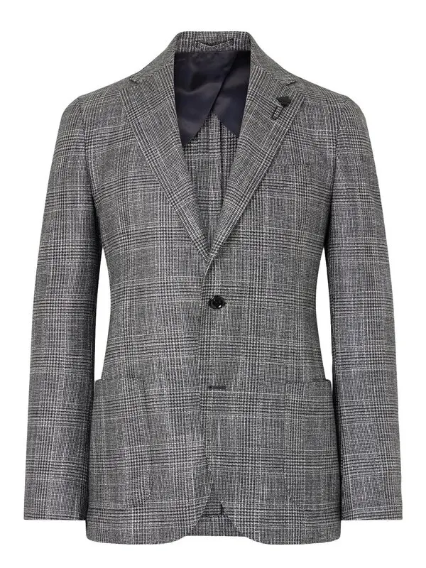 LARDINI Prince Of Wales Checked Wool, Silk And Cashmere-blend Blazer - Gray