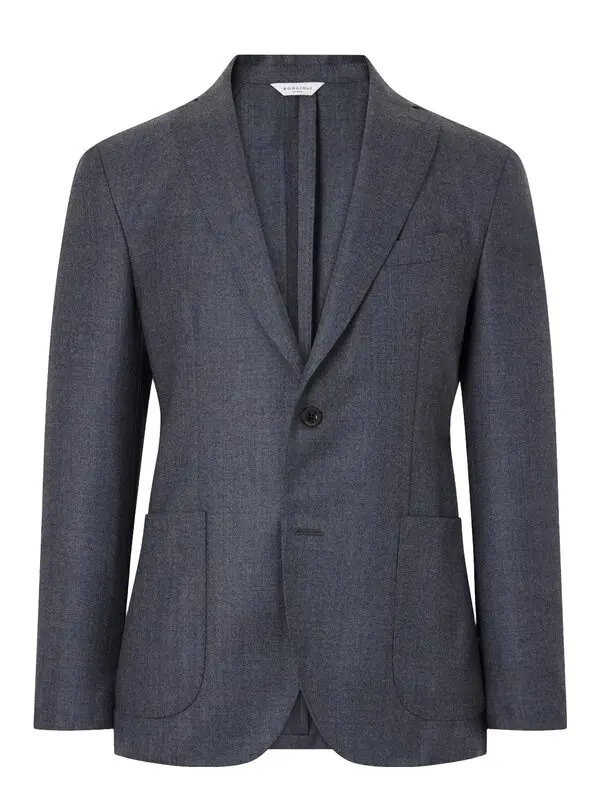 Boglioli Double-breasted Herringbone Virgin Wool Suit Jacket - Gray