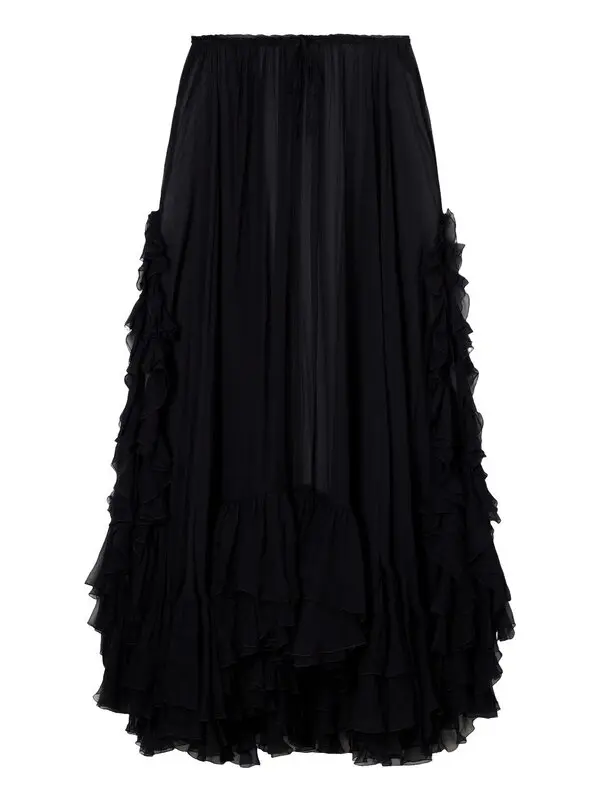 Chloé Ruffled Silk Maxi Skirt - Black