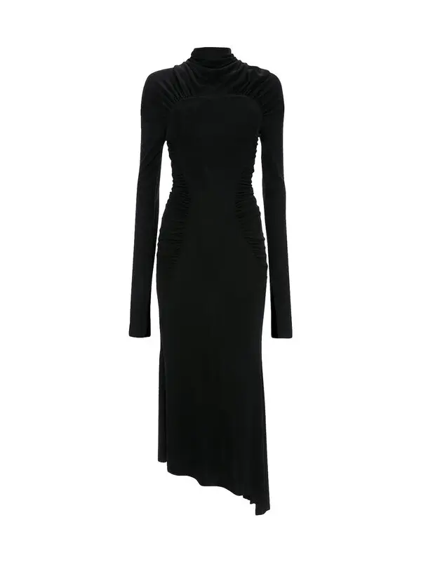 Victoria Beckham High Neck Gathered Midi Dress - Black