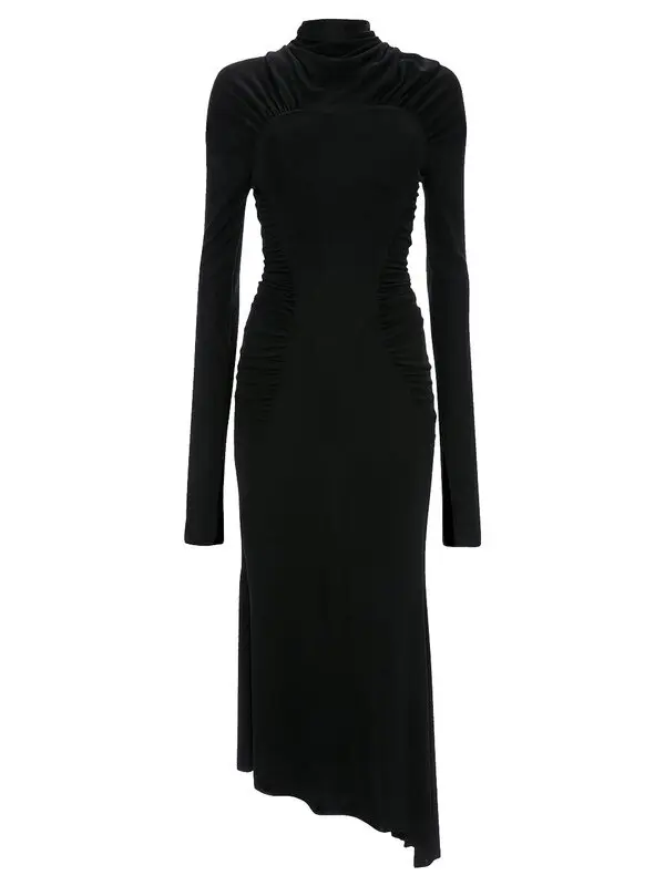 Victoria Beckham High Neck Gathered Midi Dress - Black