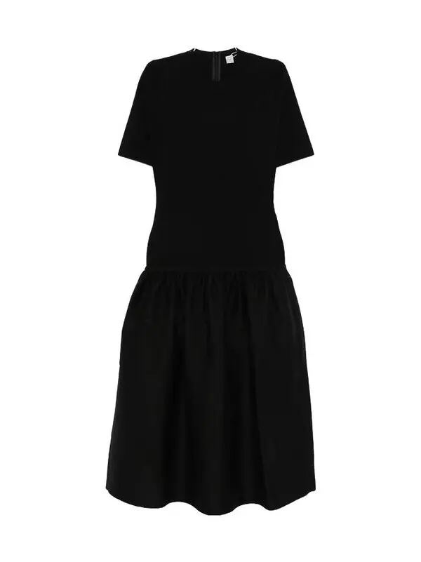 TOTEME Short Sleeve Gathered Detail Round Neck Zip Fastening Dress - Black