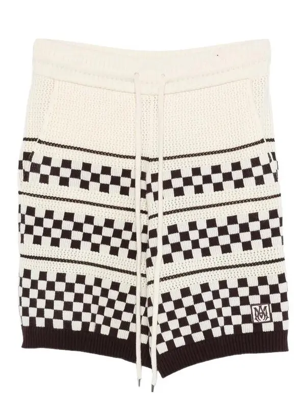 Amiri Alabaster Check Pattern Wool Blend Knit Bermuda Shorts - Cream