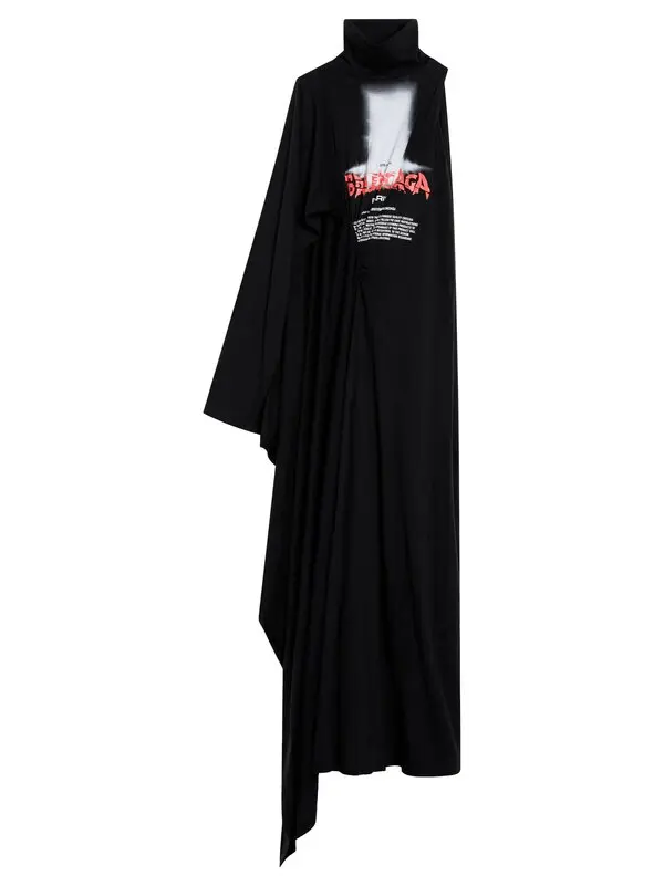 Balenciaga The Door Draped Maxi Cotton Jersey Dress - Black