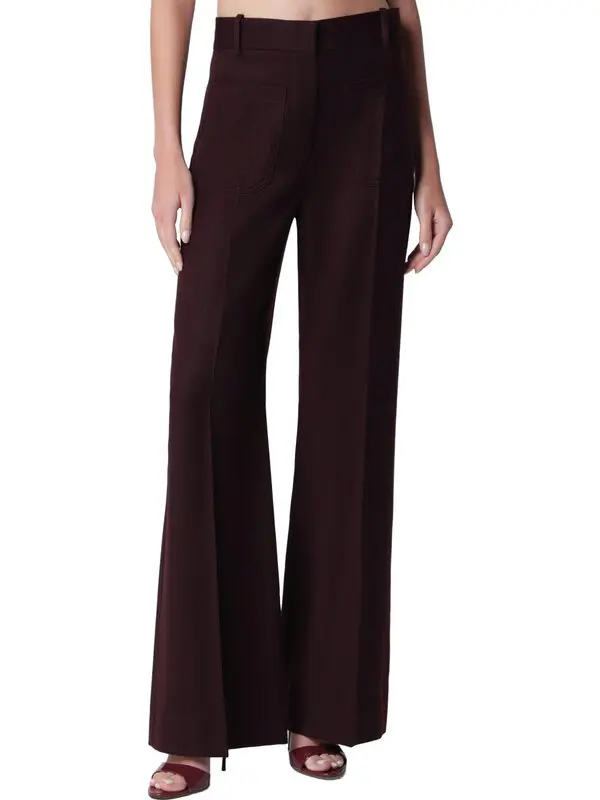 Victoria Beckham Virgin Wool Flannel Trousers - Brown