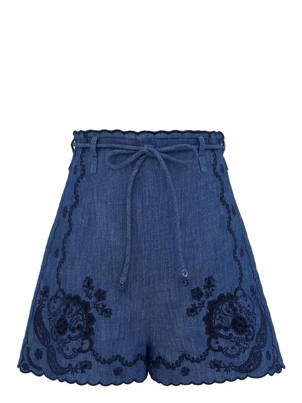 Zimmermann Aster Embroidered Denim Shorts - Multicolor