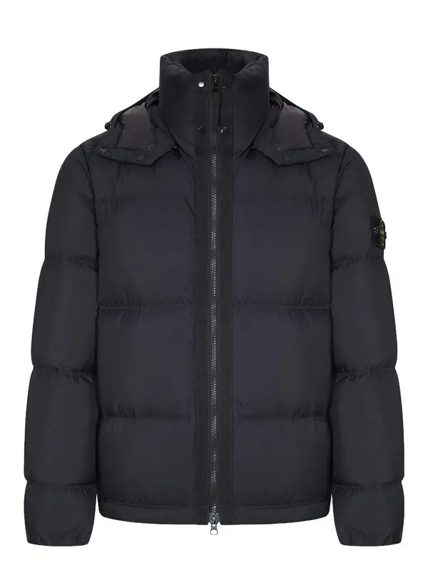Stone Island Padded Down Jacket With Detachable Hood - Black