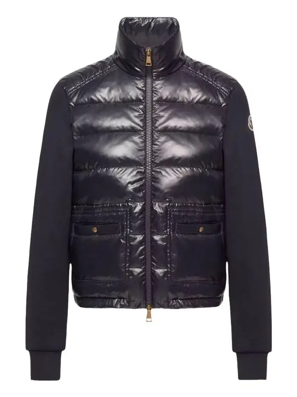 Moncler Cotton Blend Zip-up Sweatshirt With Nylon Front - Blue