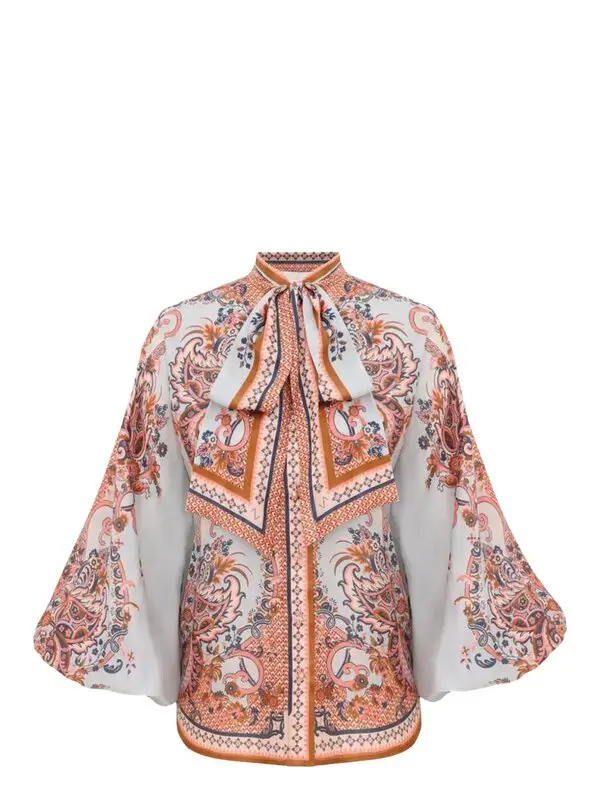 Zimmermann Aster Tie Neck Blouse - Blue