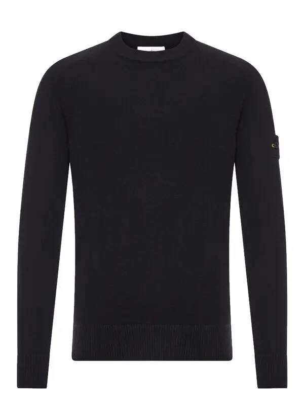 Stone Island Lightweight Pure Wool Crew Neck Sweater - Black