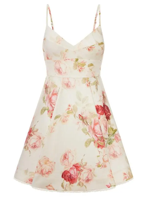 Zimmermann Short Linen Dress With Floral Print - Multicolor