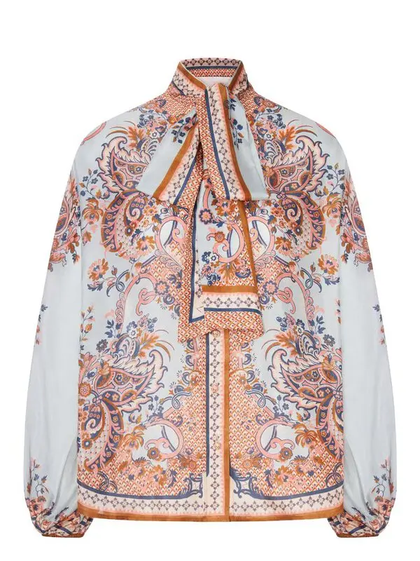Zimmermann Aster Blouse With Neck Bow In Silk - Multicolor