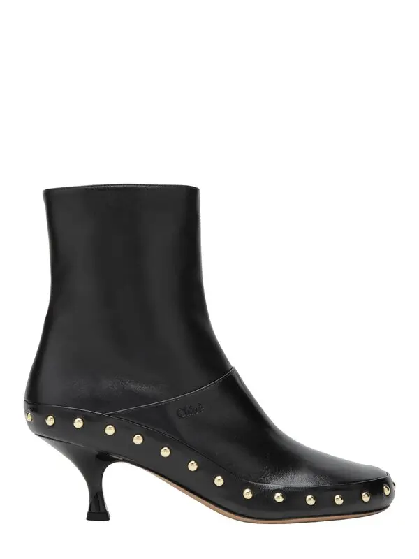 Chloé Junie Hammered Leather Ankle Boots With Stud Embellishments - Black