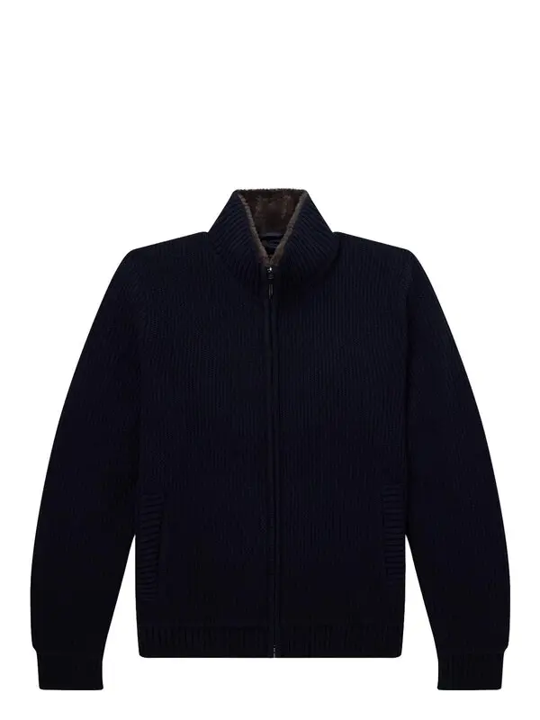 Herno Wool Zip-up Cardigan With High Collar - Blue