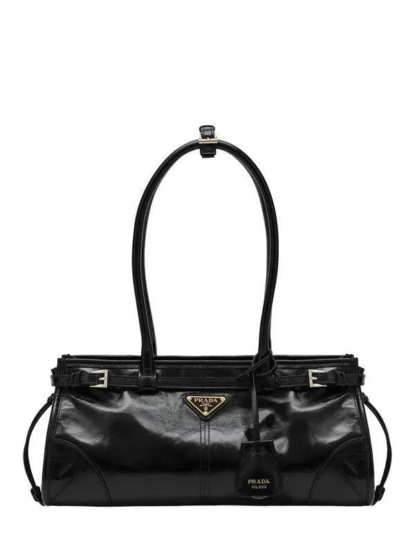 Prada Bonnie Medium Handbag In Calfskin Leather - Black