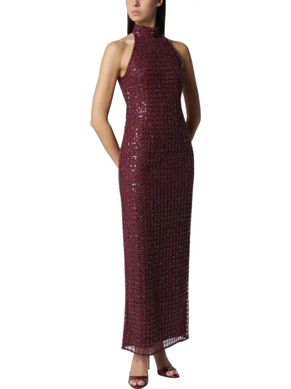 ROTATE BY BIRGER CHRISTENSEN Burgundy Beaded Maxi Dress - Red