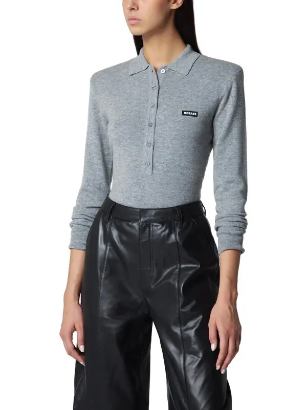 ROTATE BY BIRGER CHRISTENSEN Wool And Cashmere Long-sleeve Polo Shirt - Gray