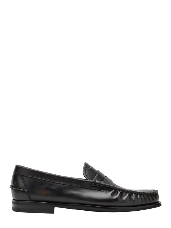 Prada Cognac Aged Leather Loafers - Black