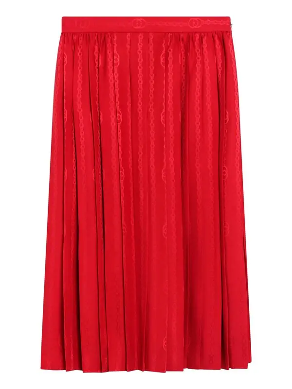 Gucci Pleated Silk Jacquard Midi Skirt With Gg Chain - Red
