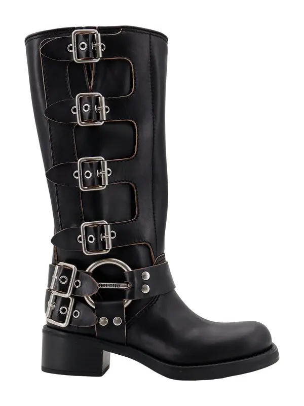 Miu Miu Leather Buckled Boots - Multicolor