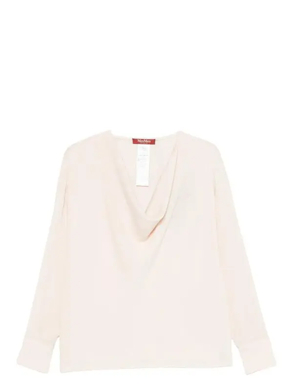 Max Mara Silk Cowl Neck Long Sleeve Blouse With Buttoned Cuffs - Cream