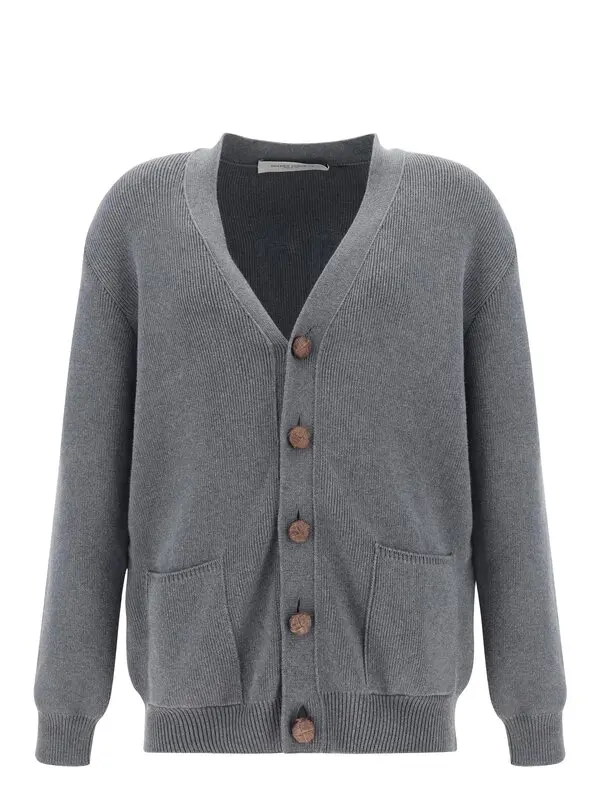 GOLDEN GOOSE V-neck Cardigan With Monogram Lettering - Gray