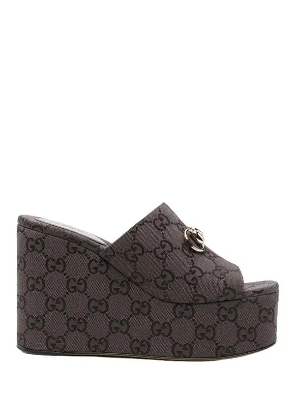Gucci Gg Motif Wedge Heel Shoes - Brown