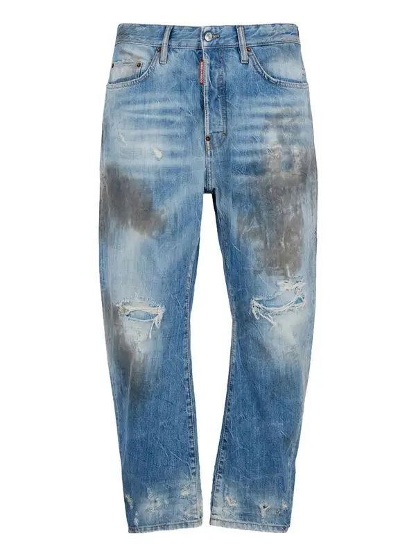 Dsquared2 Cotton Trousers With Ripped Detailing - Blue