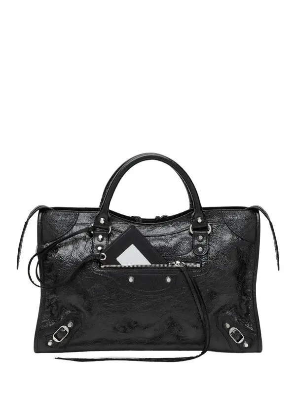Balenciaga Le City Medium Bag In Arena Lambskin Leather - Black