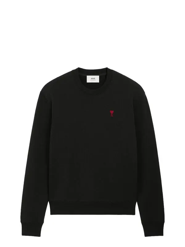 AMI Paris Organic Cotton Fleece Sweatshirt With Chest Embroidery - Black