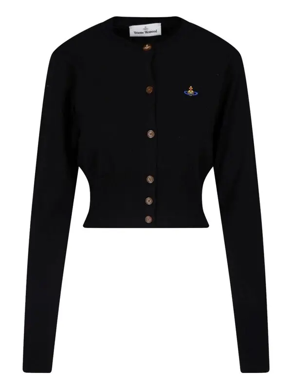 VIVIENNE WESTWOOD Cropped Cardigan With Embroidered Orb Logo - Black