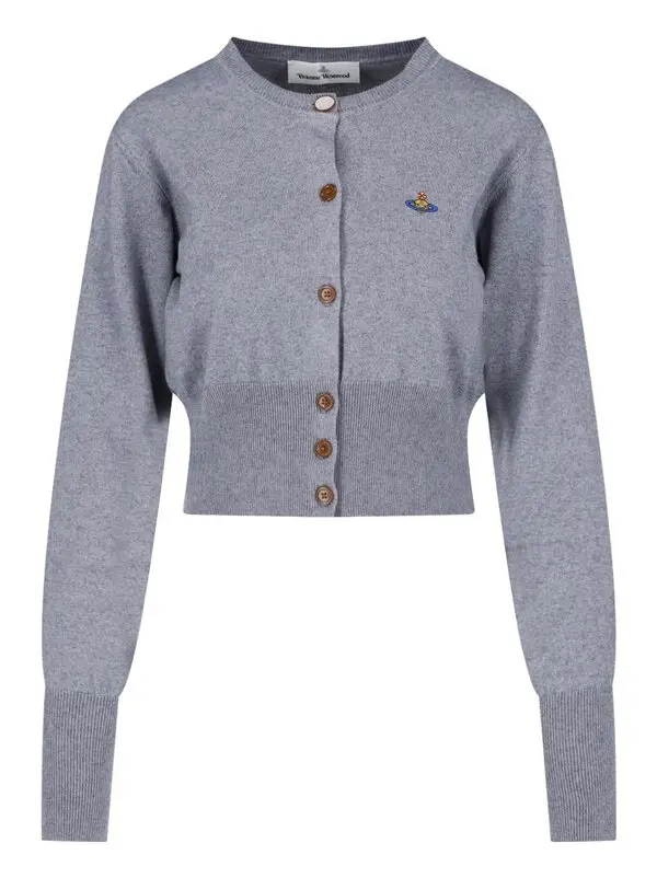 VIVIENNE WESTWOOD Cropped Cardigan With Embroidered Orb Logo - Gray