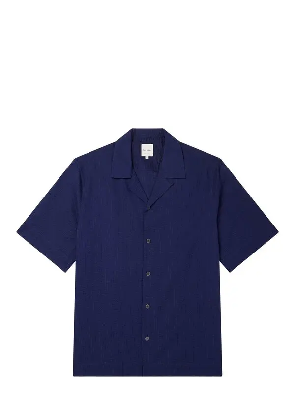 Paul Smith Camp-collar Cotton-seersucker Shirt - Navy