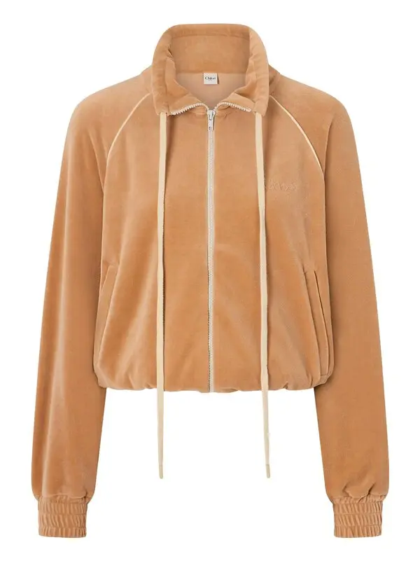 Chloé Logo-embroidered Cotton-blend Velvet Cropped Sweater - Brown