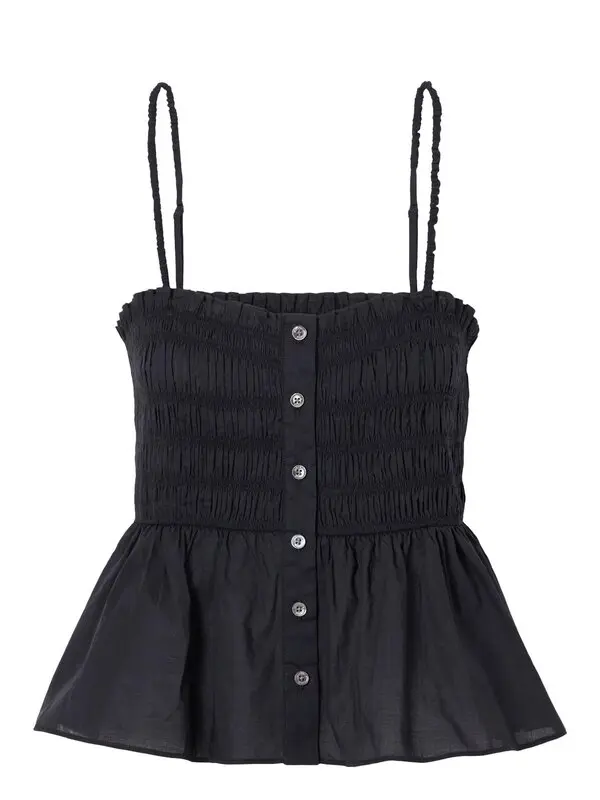 Veronica Beard Tullia Shirred Tiered Cotton-poplin Top - Black