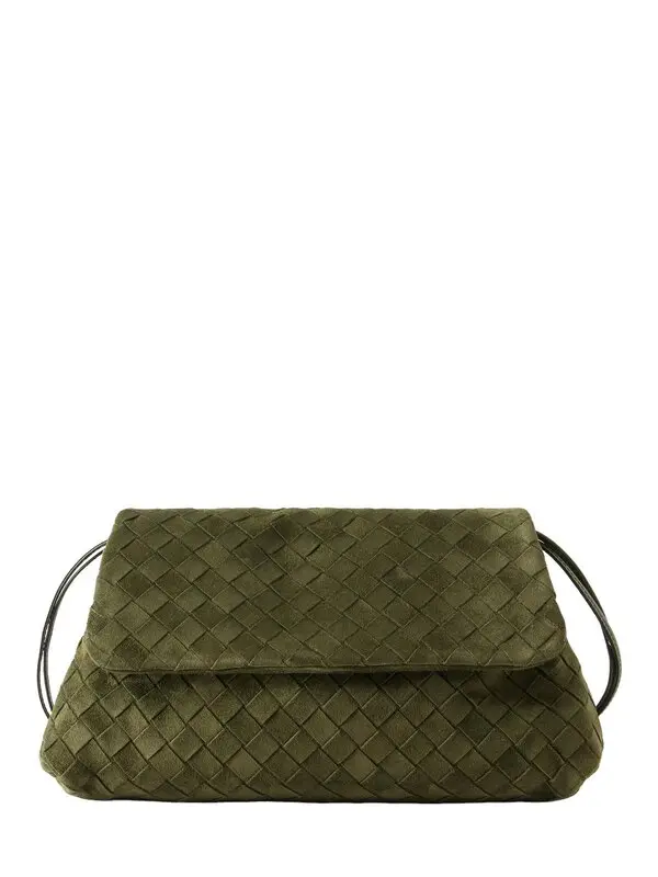 Bottega Veneta Intrecciato Suede Shoulder Bag - Green