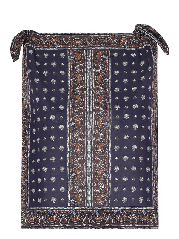 DÔEN Amalia Printed Organic Cotton Top With Shoulder Ties - Blue