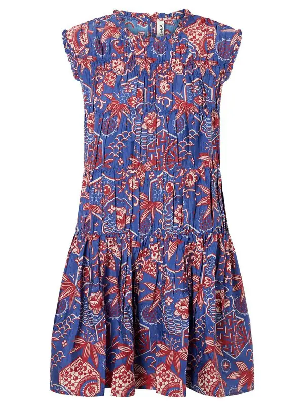 Alix Of Bohemia Jule Delft Shirred Floral-printed Cotton And Silk-blend Mini Dress - Multi