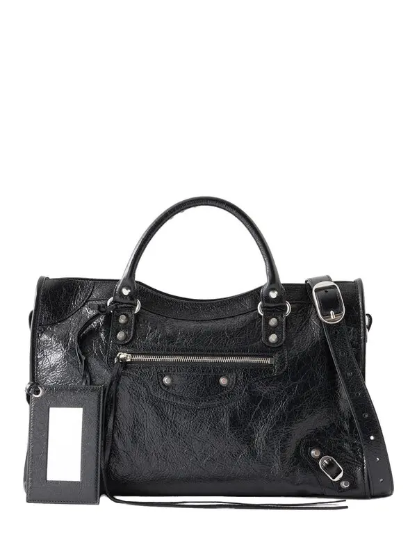 Balenciaga Le City Medium Crinkled-leather Shoulder Bag - Black