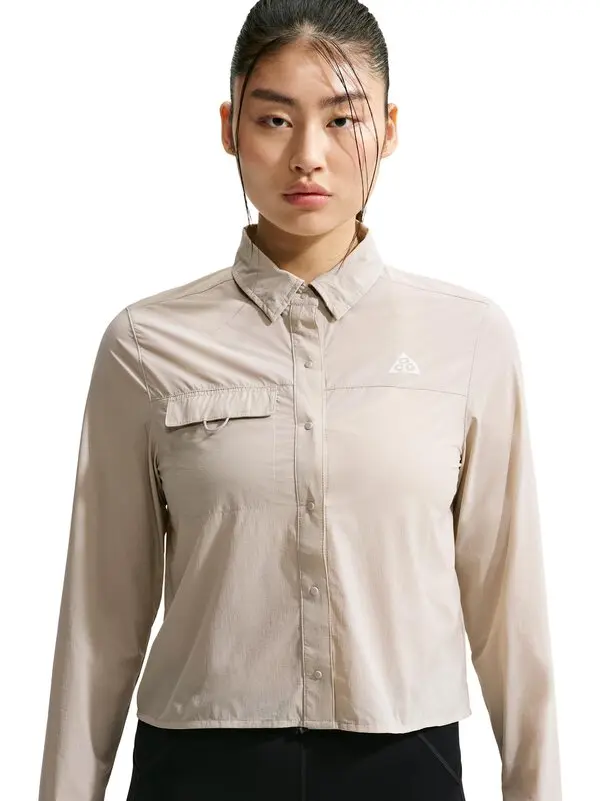 Nike Aireez" Button-up Long-sleeve Trail Running Top - Brown