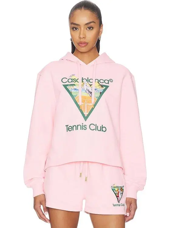 Casablanca Tennis Club Cropped Hoodie - Pink Loopback