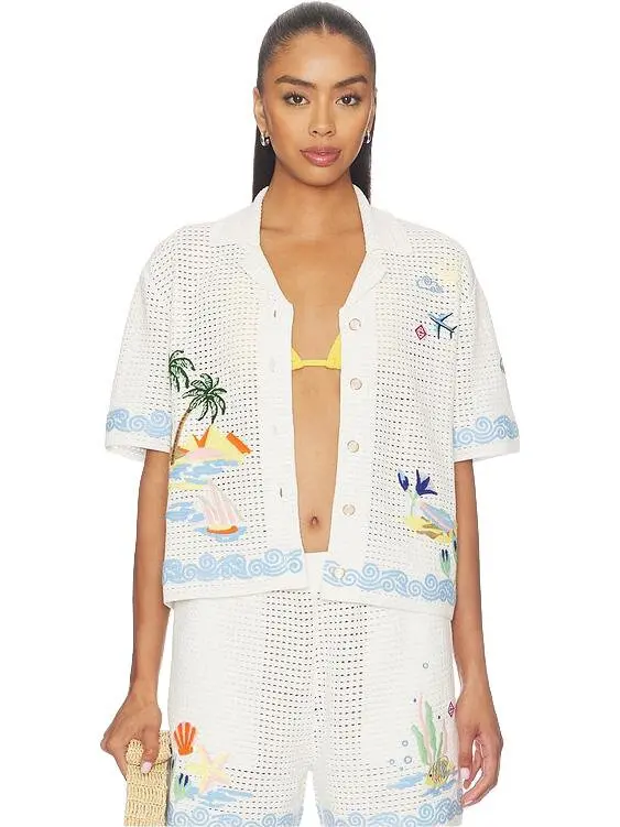 Casablanca Crochet Beach Shirt - Oasis