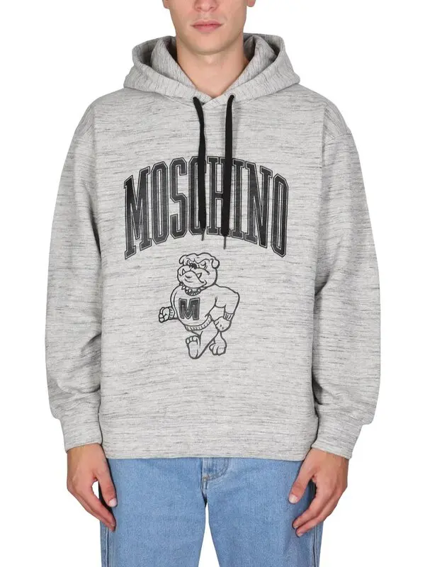 Moschino Drawstring Hooded Sweatshirt With Logo Print - Gray